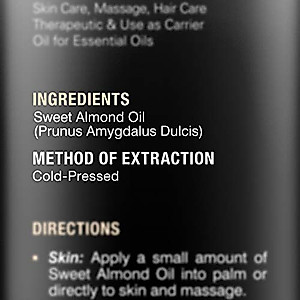 MAJESTIC PURE Sweet Almond Oil, Triple A Grade Quality, Pure and Natural from Spain, Cold Pressed, (Packaging May Vary) - 16 fl. Oz