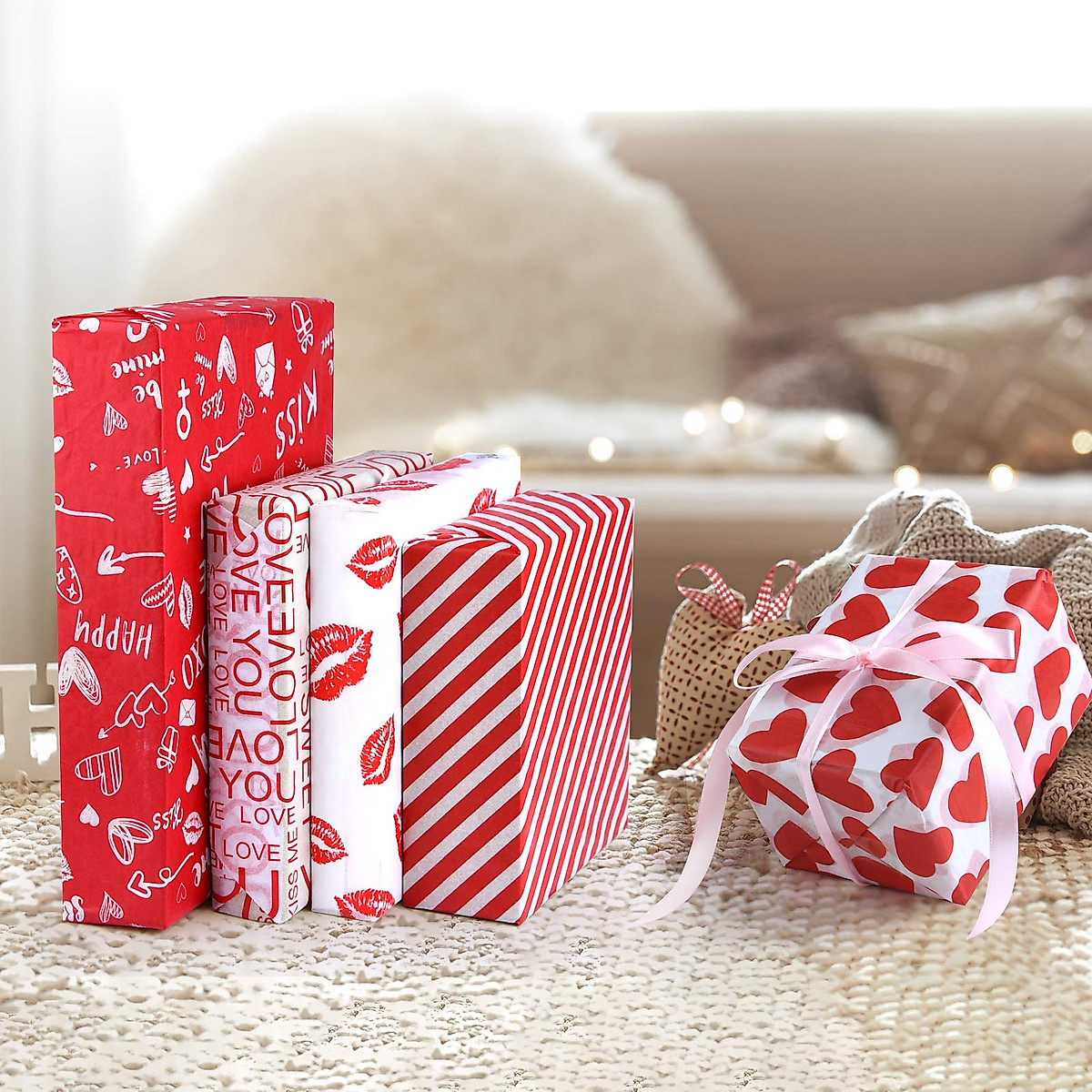 CHRORINE 60 Sheets Valentines Tissue Paper 6 Designs Gift Wrapping Paper for Valentine's Day, Wedding Party Crafts Decor