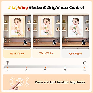 Farmhouse Makeup Vanity with Mirror and Lights,37" Wide Vanity Desk with Power Strip,Vanity Table with 3 Drawers and Cabinets,3 Color Modes & Adjustable Brightness, Dressing Table for Bedroom