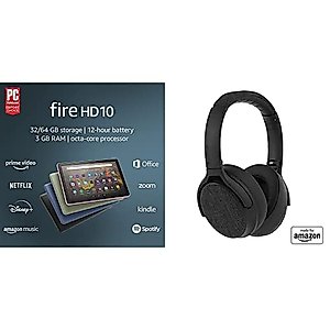 Tablet Bundle: Includes Amazon Fire HD 10 tablet, 10.1", 1080p Full HD, 64 GB (Black) & Made for Amazon Active Noise Cancelling Bluetooth Headphones (Black)
