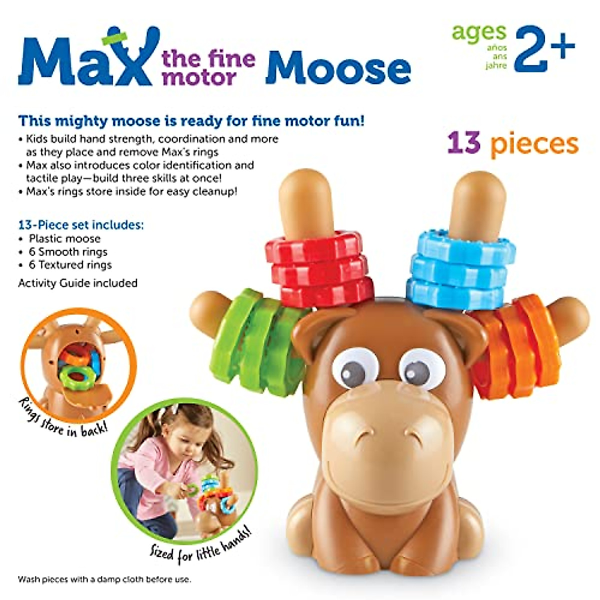 Learning Resources Max the Fine Motor Moose - 13 Pieces, Ages 2+ Toddler Learning Toys, Fine Motor Toy for Toddlers, Preschool Toys