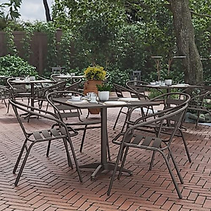 Flash Furniture TLH-ALUM-32SQ-017BZ4-GG Lila 31.5'' Square Aluminum Indoor-Outdoor Table Set with 4 Slat Back Chairs, Bronze