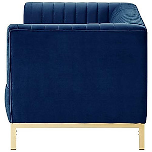 Posh Living Hayden Velvet Tuxedo Loveseat with Y-Metal Base in Navy Blue/Gold