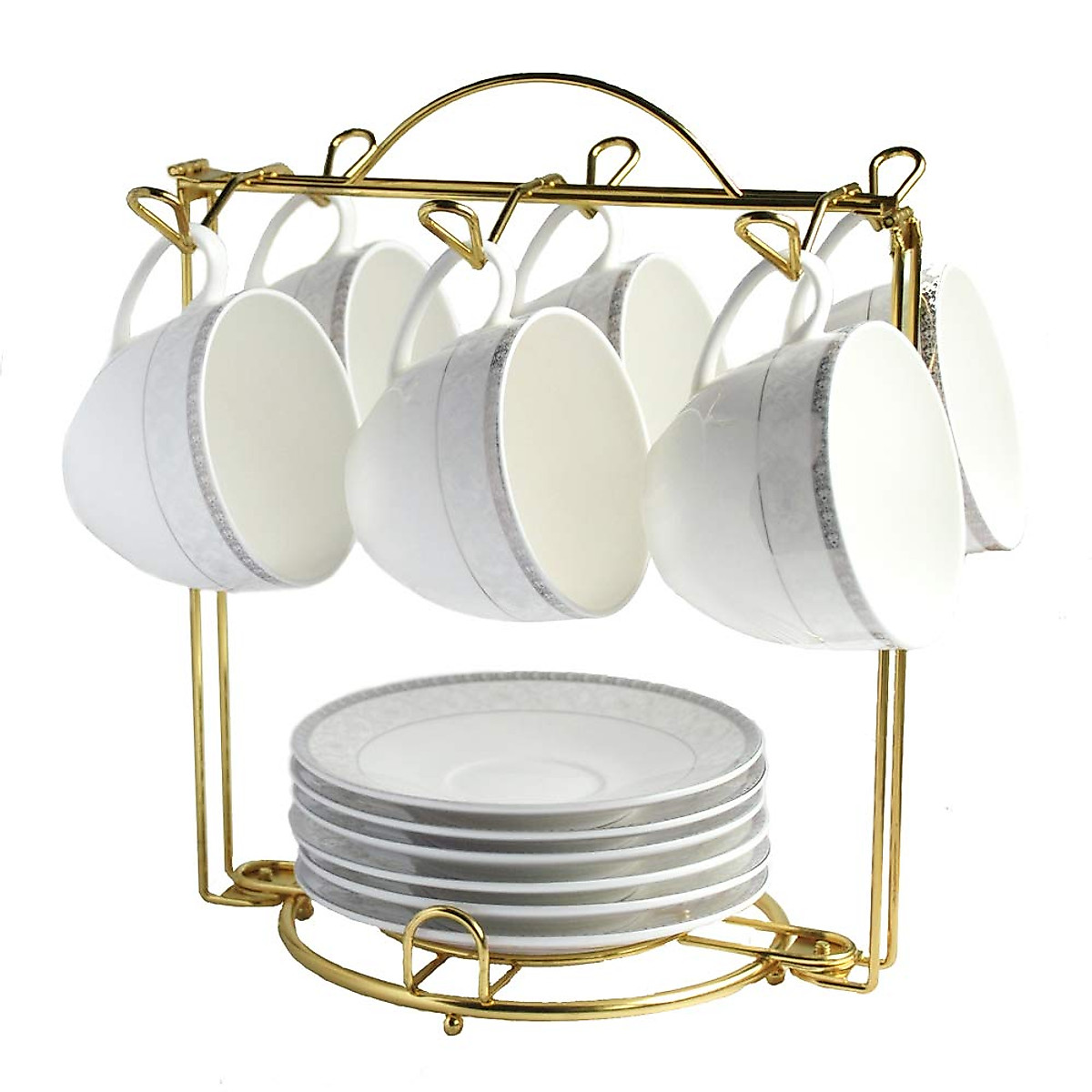 HOHIYA 2 Pcs Tea Cup Display Rack Saucer Stand Holder Teacup for China Coffee Mug Organizer Gold