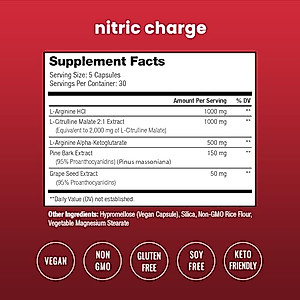 Nitric Oxide Supplement | L-Arginine, L Citrulline Malate, AAKG, Pine Bark, Grape Seed Extract | Extra Strength Nitric Oxide Booster | Nitric Oxide Pills for Men & Women | Strength, Energy, Blood Flow