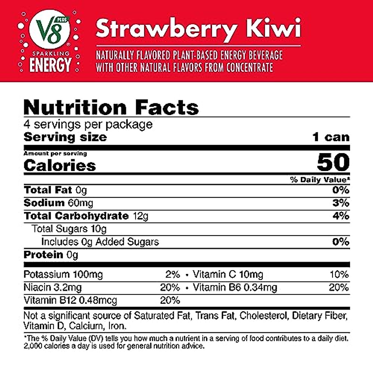 V8 +Energy Sparkling Strawberry Kiwi Juice Energy Drink, 11.5 fl oz Can (4 Pack)