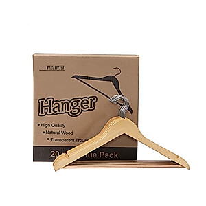 A-Quality Wooden Coat Hanger with Anti-Slip Bar,Clothes Hanger in 20 Gift Box,Suit Hanger with Stronger Rotating Hook Suitable for All Garments.