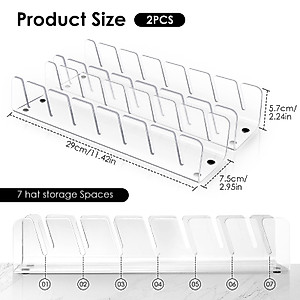 Hat Stand for Baseball Caps, 2 Pcs No Install Acrylic Hat Organizer for 14 Baseball Caps, Hat Racks for Baseball Caps Display and Organizer for Closet, Bedroom, Dresser, Office (Clear/Transparent)
