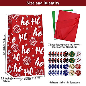 Cooraby 72 Pack Christmas Gift Bags with Tissue Paper Sealing Stickers 9.4 x 5 x 3 Inch Holiday Candy Goody Paper Bags for Xmas Party Supplies Gift Wrapping Decorations