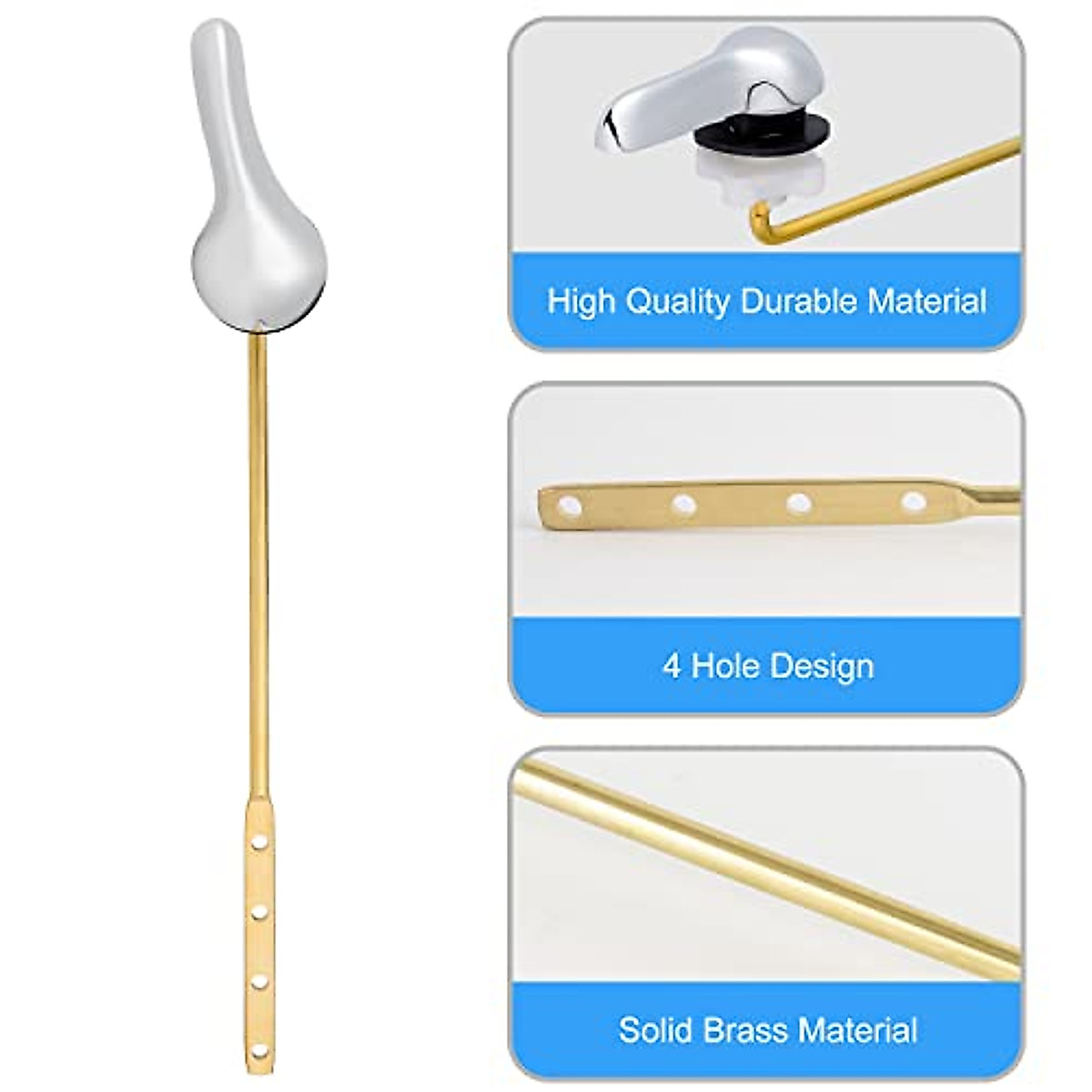 iFealClear 3 Inch Rubber Toilet Flappers Compatible with Gerber 99-788 & Universal Sold Brass Toilet Tank Flush Lever Replacement, High Performance- Long Lasting, Easy to Install, Blue & Chrome