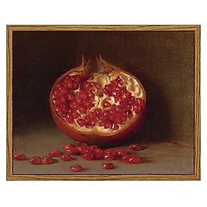 ARPEOTCY Vintage Still Life Wall Art, Framed Canvas Art Home Decor, Farmhouse Wall Decor for Living Room, Vintage Painting for Kitchen, Dining Decorations, 8x10 inch (A Pomegranate, Siena)