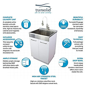 Transolid TCAM-2420-WS 24-in x 20-in x 34.6-in Laundry Sink Cabinet with Faucet and Accessories, White