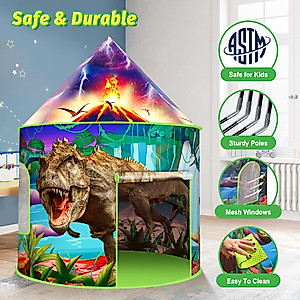 HopeRock Dinosaur Kids Tent with Roar Button, Kids Play Tent with Dinosaur Toys for Boys & Girls Kids Pop Up Tent for Boys, Kids Indoor Tents Birthday Chirstmas Gifts for 3 4 5 6 7+ Years Old Boys