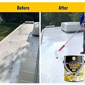 Tough Tech Coatings Roof RV Sealant Coating kit - Permanent RV Roof Waterproofing Kit - for All RVs, and Trailers Surfaces - 200 SQ FT Coverage - 87% Solar Reflective - 4 Gal Kit White
