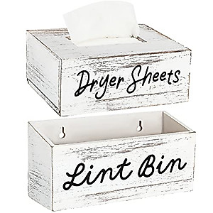 Dryer Sheet Dispenser 2 Pieces Farmhouse Laundry Softener Dispenser Wood Dryer Sheet Holder Laundry Detergent Holder White Fabric Softener Dispenser for Laundry Room Home Decor Organization, 2 Sizes