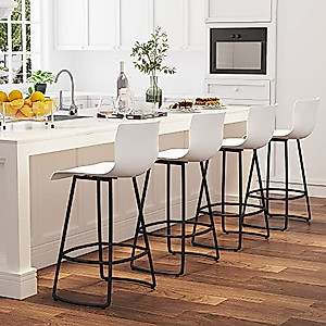 POINTANT Bar Stools Set of 4 Bar Stools Counter Height Bar Stools Modern Swivel Bar Stools Bar Chairs with Back Plastic 26" Metal Bar Stools Counter Height,White