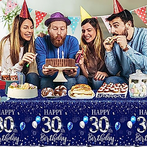 GREHUMOR 3pcs 30th Birthday Tablecloth Silver Blue Happy Birthday Decorations for Men 30 Years Old Birthday Party Supplies Disposable Plastic Waterproof Table Cover 30 Birthday Table Decorations