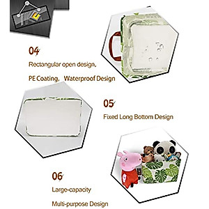 HKEC Rectangle Green Storage Basket,Clothes Basket with Handles, Collapsible Storage Box,Cute Canvas Toy Bin for Kids,Gift Basket,Room Decor(Banana leaf)