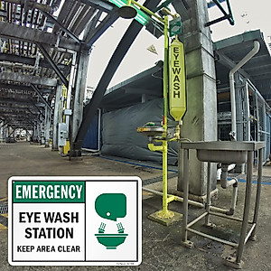 SmartSign 12 x 18 inch “Emergency Eye Wash Station - Keep Area Clear“ Sign With Graphic, Digitally Printed, 55 mil HDPE Plastic, Black, Green and white, Made in USA