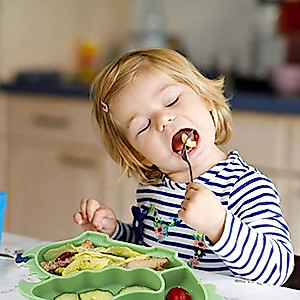 Linowos Silicone Suction Plate for Toddlers - Self Feeding Training Divided Plate Dish and Bowl for Baby and Toddler, Fits for Most Highchairs Trays (Green)