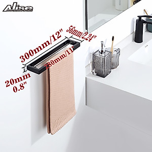 Alise Bath Towel Bars,12 Inch Towel Holder Towel Racks for Bathroom and Lavatory,SUS304 Stainless Steel Hand Towel Hanger Towel Rail Wall Mount,Matte Black GJF030-B