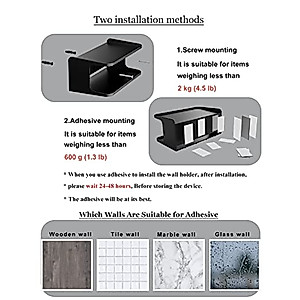 NOTMBESTM Bedside Wall Shelf Organizer Small Bedside Shelf Wall Mount for Bed Universal Stick on Wall Shelf Double Tray Holder for Storing Cellphone, Glasses, Keys, Camera, Alarm Clock (Black)