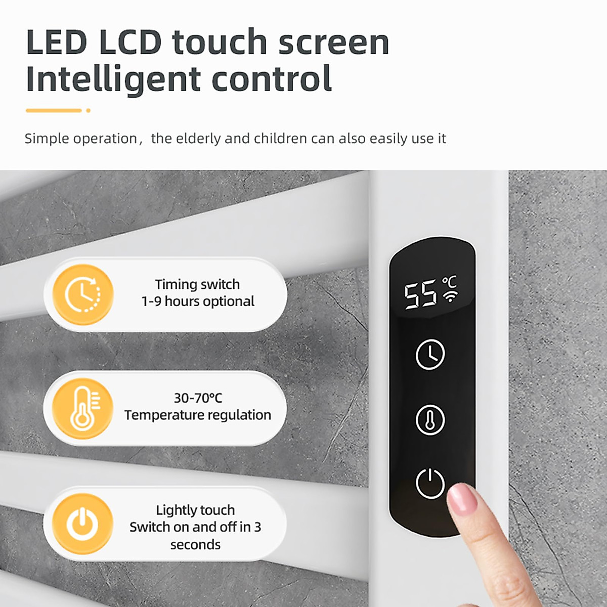 Intelligent Towels Dryer, Wall Mounted Electric Towel Heater with 5 Heating Rods, Timing, Voice Control, Aluminum, Leakage Protection, for Bathroom, Kitchen, Save Space(Color:B)