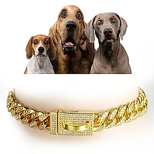 Dog Chain Collar with Quick Release Buckle Handmade Sparkling Iced Out Diamond-Embedded Design for Fashion-Forward Pets Ideal for Outdoor Walking(22")