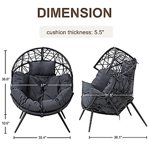 STRPRETTY BASIC Egg Chair - Outdoor Patio Egg Chair Indoor Wicker Egg Chair Basket Lounger Chair with Cushion and Stand for Living Room Patio Backyard (Dark Gray)