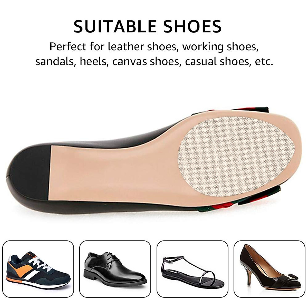 Dr. Shoesert Non-Slip Shoes Pads Adhesive Shoe Sole Protectors, High Heels Anti-Slip Shoe Grips (White - 3 Pairs)