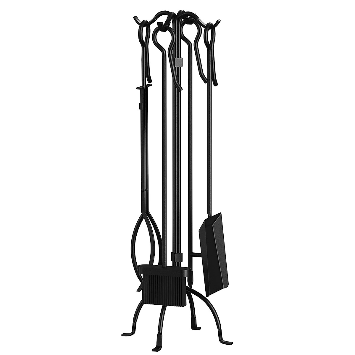 Fire Beauty 5-Piece Fireplace Tools Set, Heavy Duty Wrought Iron Fire Place Toolset, Black