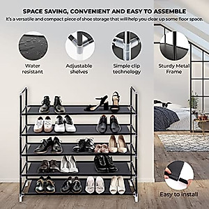 Halter 5 Tier Shoe Rack Organizer, Space Saving, Easy Storage Shoe Organizer Stand for Closets, Entryways and Bedrooms- Black