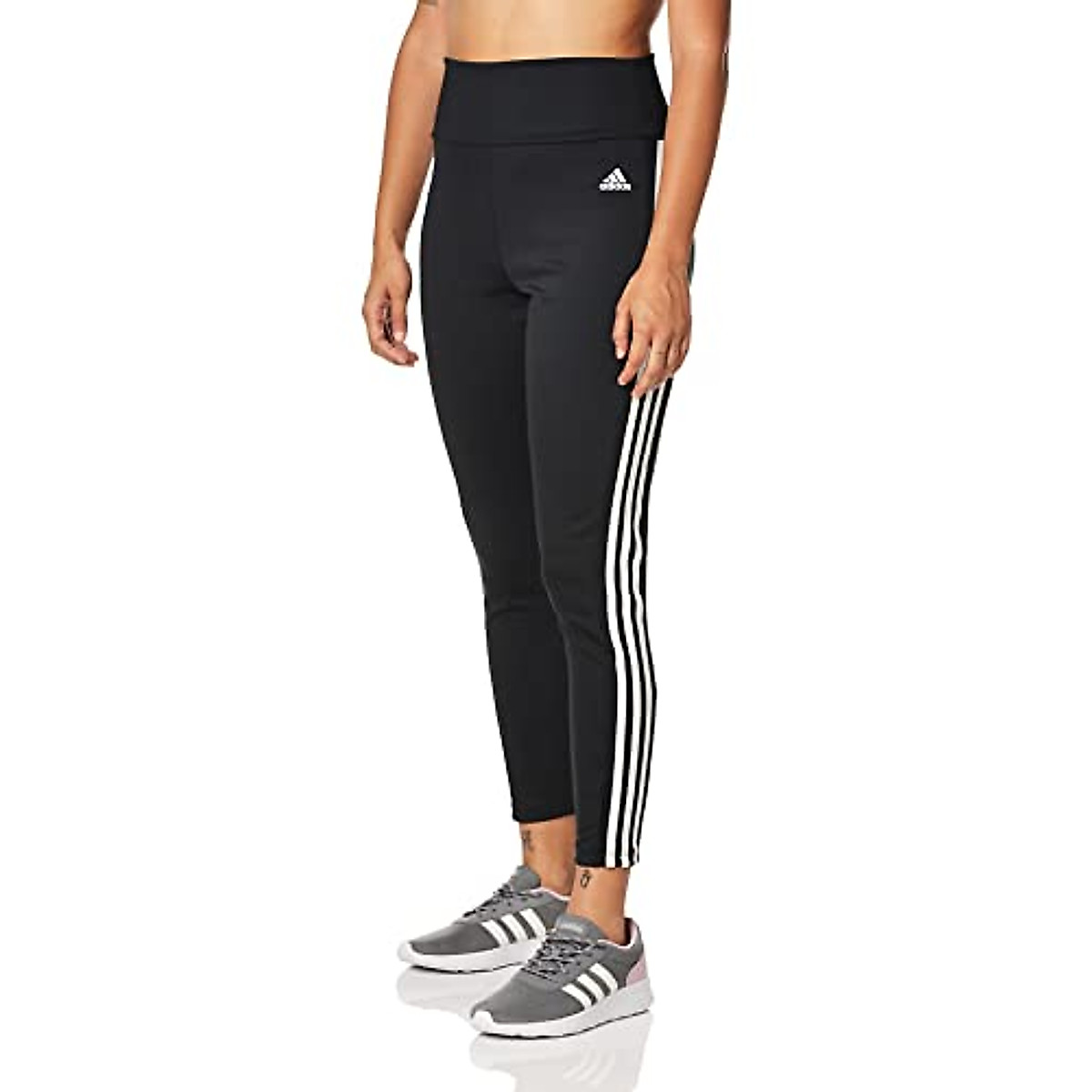 adidas womens High Rise 3-stripes 7/8 Tights Black/White X-Small