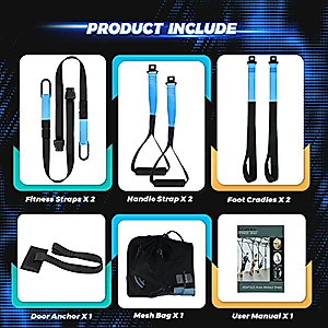 KEAFOLS Bodyweight Fitness Resistance Suspension Kit Extension Strap Door Anchors, Powerlifting Strength Workout Straps Full Body Complete Home Gym Body Core Exercise