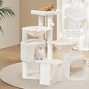Wang Xin Three Layer Cat Tree with Cat Condo Scratch Pad and Two Hammocks,Beige