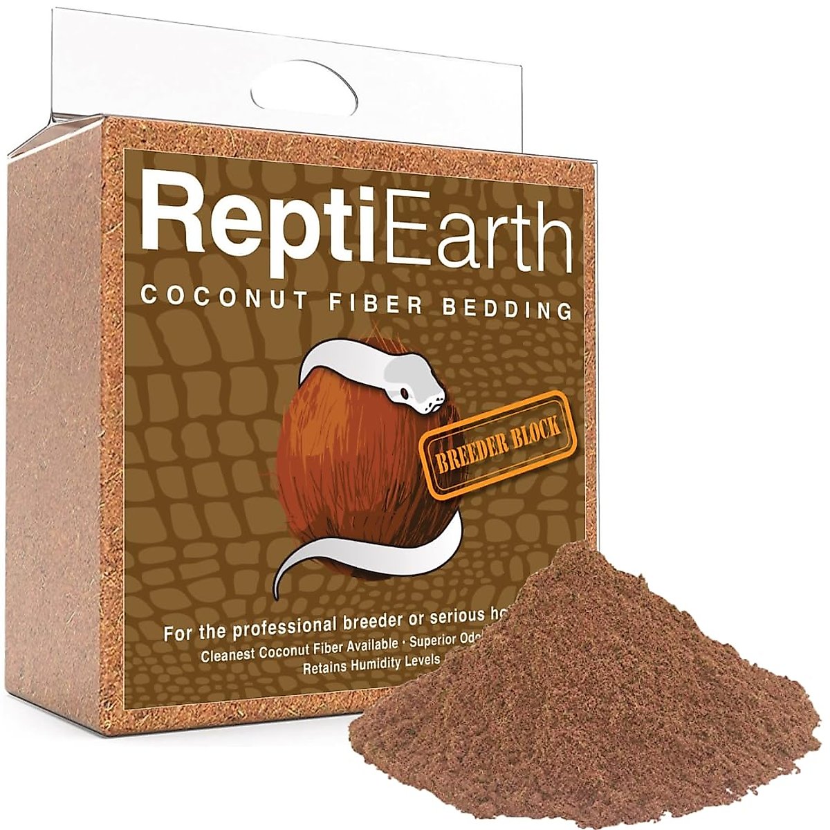 ReptiEarth Reptile Bedding, Fluffy Coconut Fiber Substrate Organic Coco for Bioactive Snake Terrarium, Lizard Tanks with Plants, for Frog Habitat, Tarantula or Hermit Crab Enclosure (72 Quart Block)