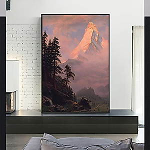 Albert Bierstadt Prints - Sunrise On The Matterhorn Poster - Romanticism Wall Art - Natural Landscape Poster Canvas Pictures for Home Office Unframed (12x18inches/30x45cm)