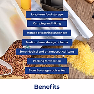 MAGOR 100 pcs Mylar Bags for Food Storage with Oxygen Absorbers +Labels ,1 Gallon 10x15(25pcs),1Quart 7x10(35pcs),small 4x6(40pcs) Stand Up Zipper Resealable Bags heat sealable for long term storage