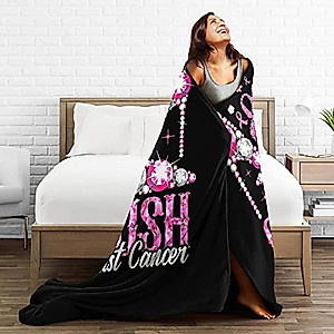 Crush Breast Cancer Awareness Flannel Blanket Ultra Soft Micro Fleece Throw Blankets Warm Air Conditioning Lightweight Bedding for Sofa Couch Chair All Season