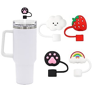 4PCS 10mm Straw Covers Compatible with Stanley 30&40 Oz Tumbler, Cute Shape Straw Covers, Reusable Drinking Straw Covers for 10mm Straws