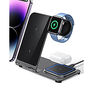Intoval Charging Station for Apple iPhone/Watch/Airpods, 3 in 1 Wireless Charger for iPhone 15/14/13/12/11/XS/XR/XS/X/8, iWatch 9/Ultra 2/8/Ultra/7/6/SE/5/4/3/2, Airpods Pro2/Pro1/3/2/1 (Y9,Grey)