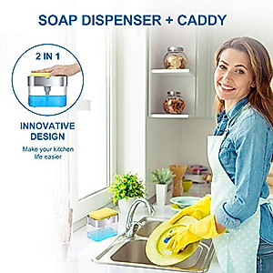 Premium Quality Dish Soap Dispenser - Countertop Kitchen Soap Dispenser, Sink Dish Washing Soap Dispenser 13 Ounces (Sponge Included)