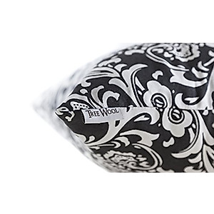 TreeWool Damask Accent Fall Winter 18x18 Set of 2 Decorative Throw Pillow Covers 100% Cotton Home Decor Pillowcases for Sofa Couch (Black)