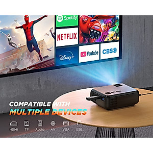 Mini Portable Projector, 1080p Supported WiFi Projectors, Native 720P Outdoor Movie Projector, 8000L & 200 Inches Mini Projector for iPhone, Compatible w/TV Stick, PC, Laptop, DVD Player