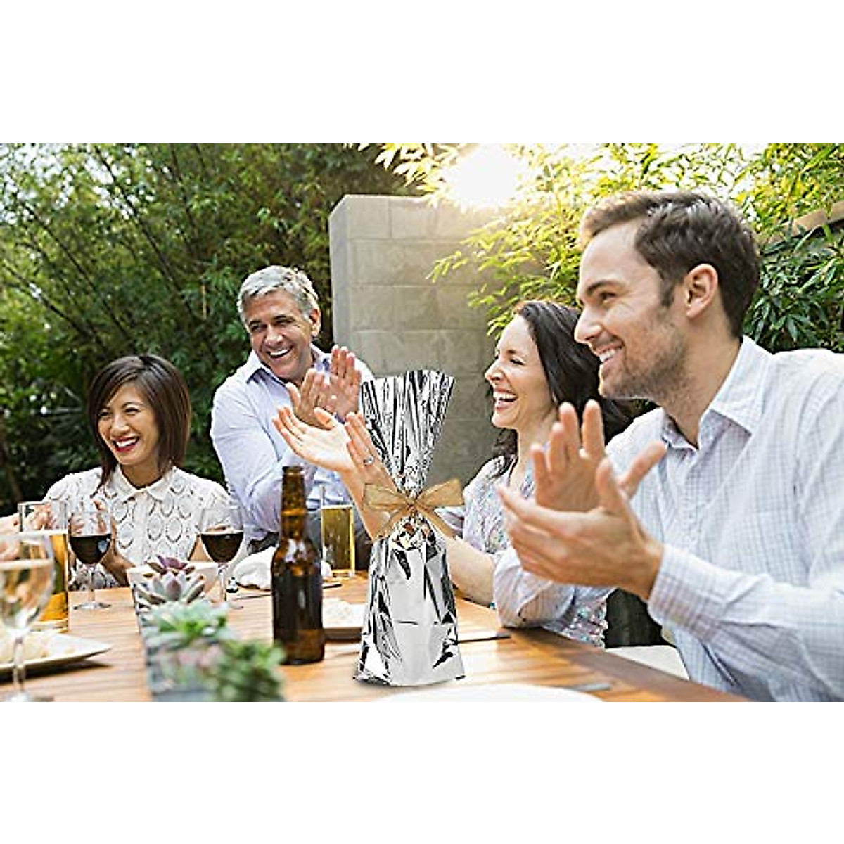 MT Products Metallic Mylar Wine Silver Gift Bags for Bottles Sparkle Look - Great for a Wine Pull - (25 Pieces) (Ribbon and Rope Not Included)