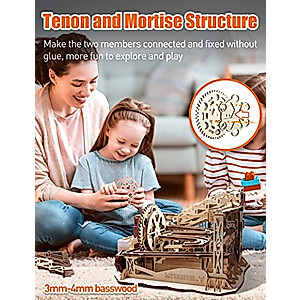 MIEBELY Electrical 3D Wooden Puzzles Craft Toys DIY Marble Run Model Building Kits Block Toys W/Motor, Mechanical Gear Engineering Kit Home Decor Hobbies Idea Valentines Day Gifts for Him Adults Teens