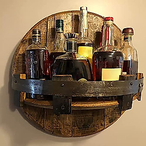 Hand Crafted Liquor Bottle Display,Wall Mounted Whiskey Barrel Shelf,Vintage Round Wine Whiskey Display Organizer Stand Bar Shelves Home Décor