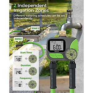 WILAWELS Brass Sprinkler Timer 2 Zone, Programmable Garden Water Timer, Automatic Irrigation Timer with Rain Delay/Manual/Auto Mode, Waterproof and Leak-Proof, for Yard, Garden, Lawn, 2 Outlet B12WT06