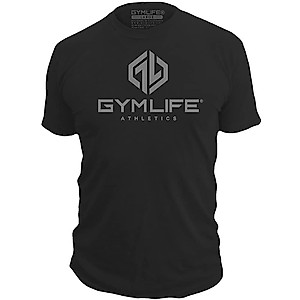 Gym Life Men's Power Up Athletic Performance Short Sleeve Workout T-Shirt, Black (LARGE)