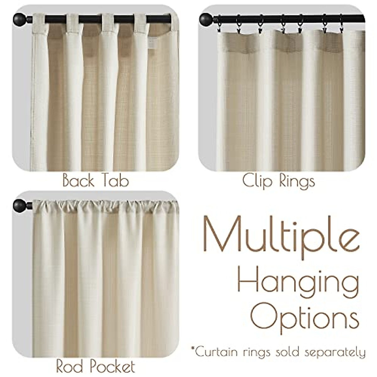 jinchan Beige Curtains for Living Room Linen Textured Curtains 84 Inches Long Farmhouse Curtains Casual Weave Back Tab Drapes Light Filtering Window Curtain 2 Panels Beige